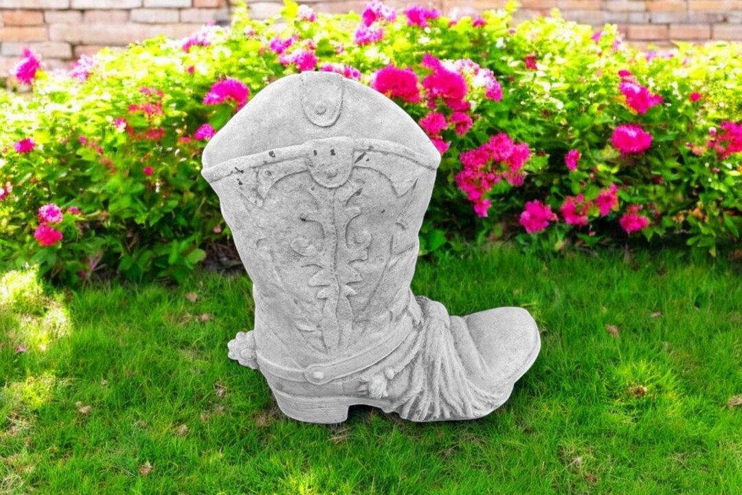 Stone Boot Planter 12" Cowboy Boot Decoration, Outdoor Planter, Garden ...