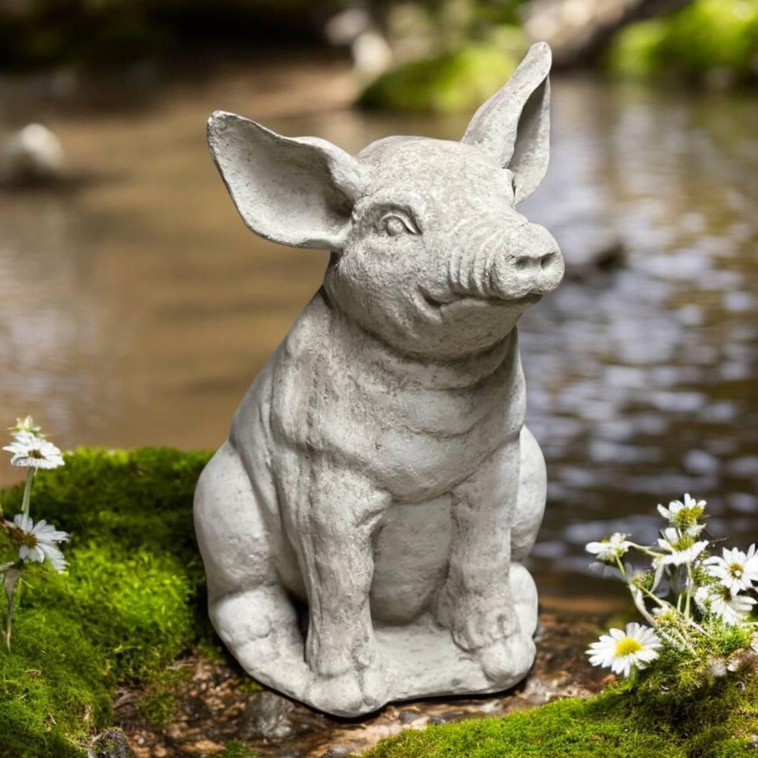 Stone Pig Figure 14" Concrete Pig With Big Ears, Pig Decor, Farm Animal ...
