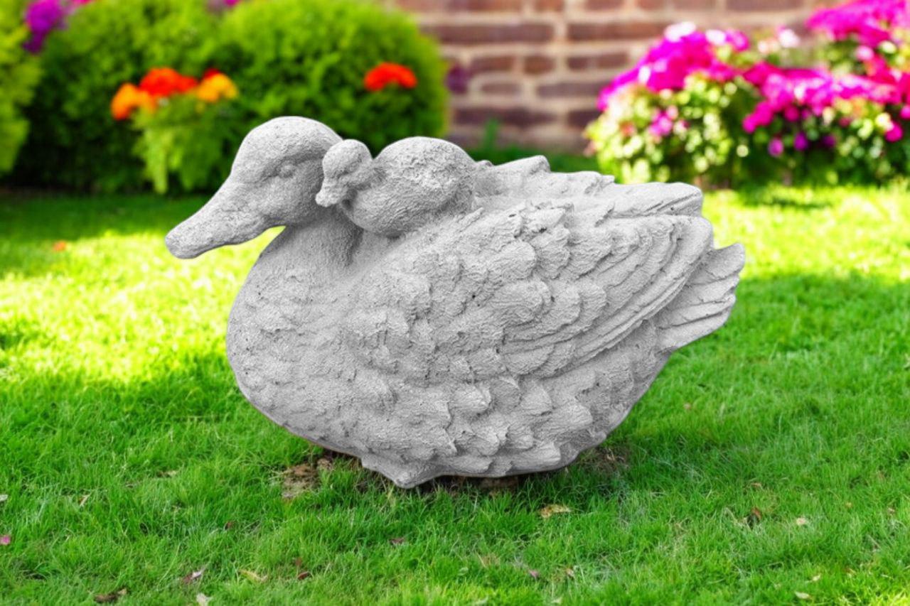 Stone Duck With Duckling Figure 6" Duckling Garden Figurine, Concrete ...