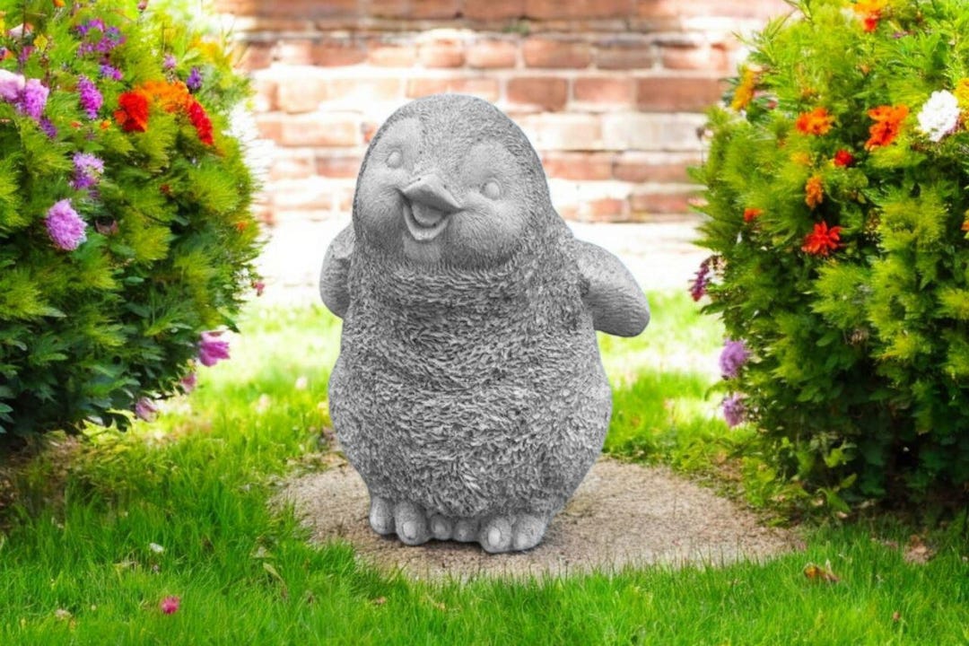 Stone Little Penguin 5" Concrete Bird Ornament, Outside Penguin Art ...