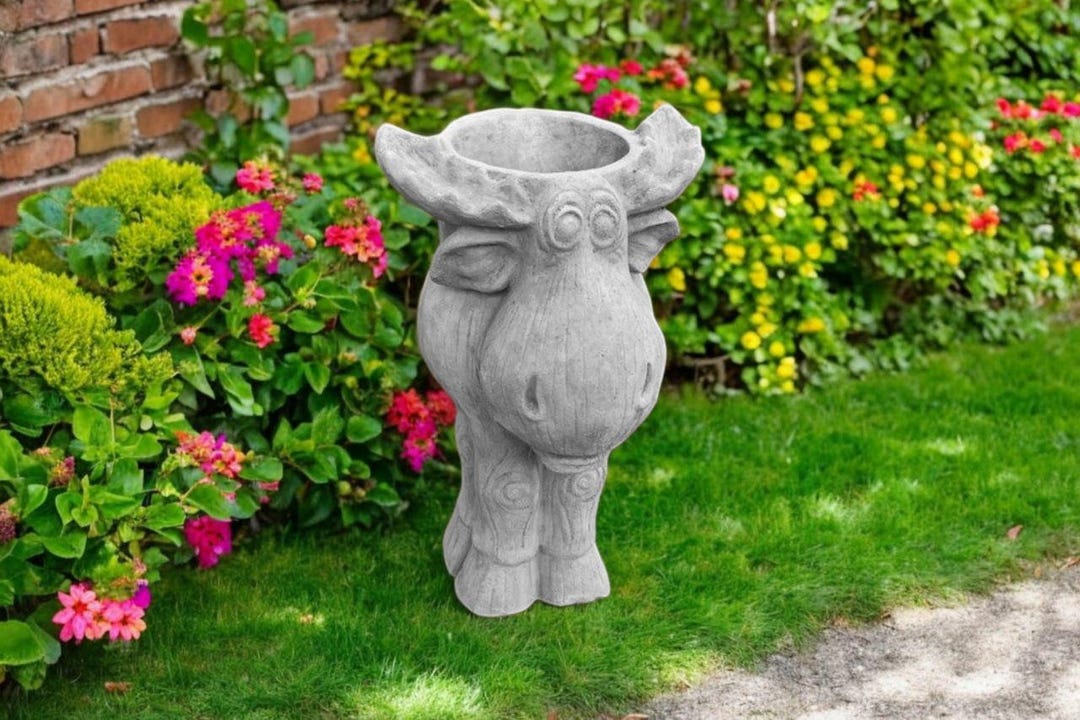 Detailed Moose Planter Figure 17" Standing Elk Head Flowers Pot Statue ...