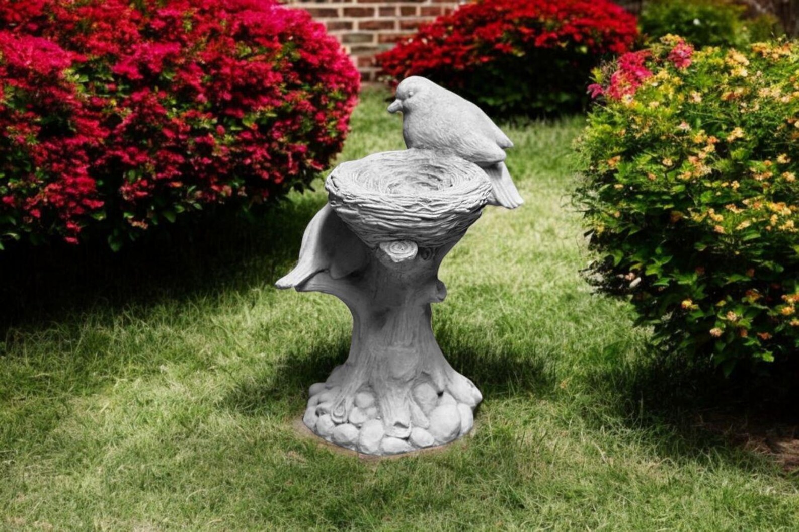 Birds With Nest on Tree Statue 13" Concrete Two Birds Figurine, Pair of ...