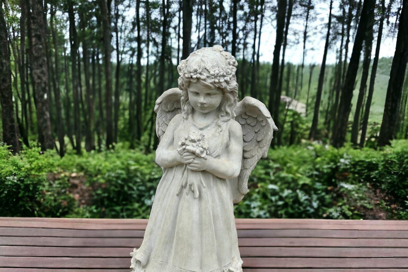 Cement Angel Statue 19" Standing Girl Memorial Figurine, Concrete Angel ...