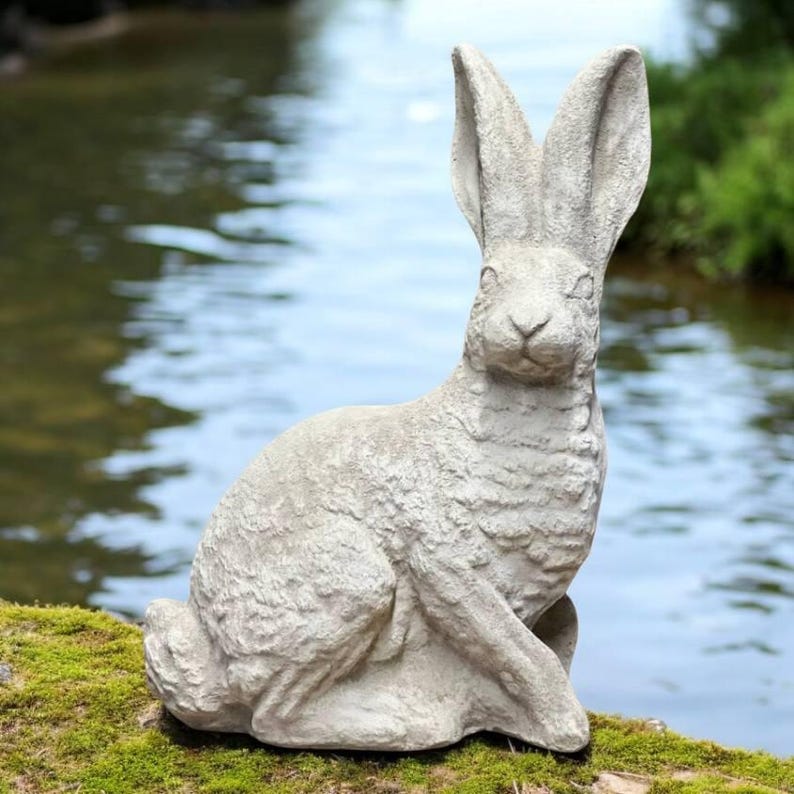 Stone Rabbit Sculpture 13" Garden Animal Decoration, Rabbit Lover Gift ...