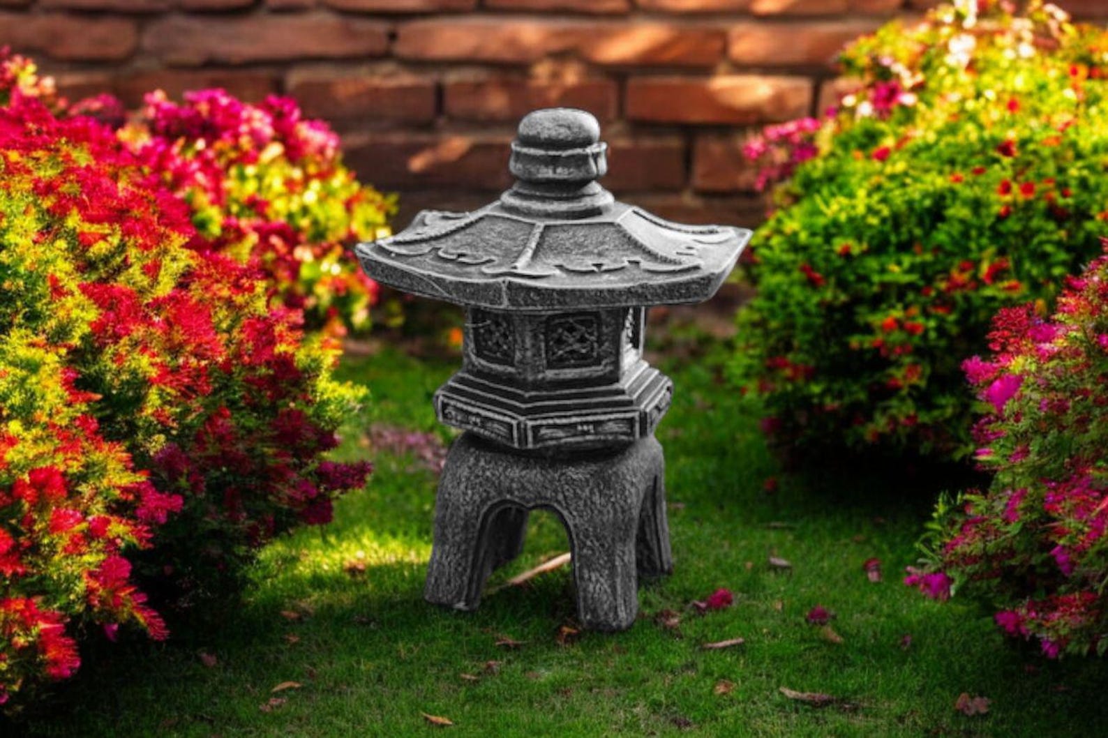 Detailed Pagoda Three Piece Figure 16" Cement Japanese Lantern Figurine ...