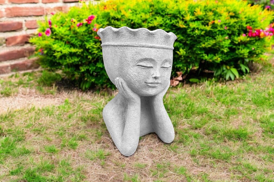 Concrete Planter 10" Nymph Girl Bust, Stone Flower Pot, Garden Nymph ...