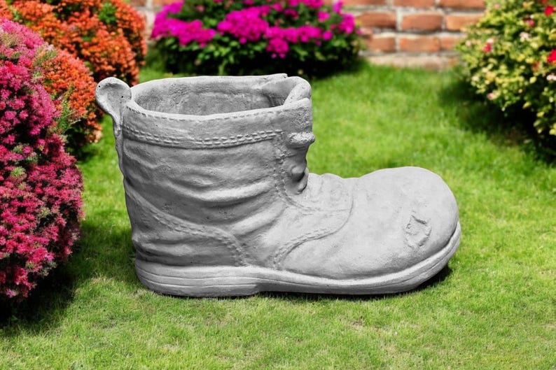 Yard Boot Planter Statue 8" Concrete Flowers Pot Figurine, Cement Old ...