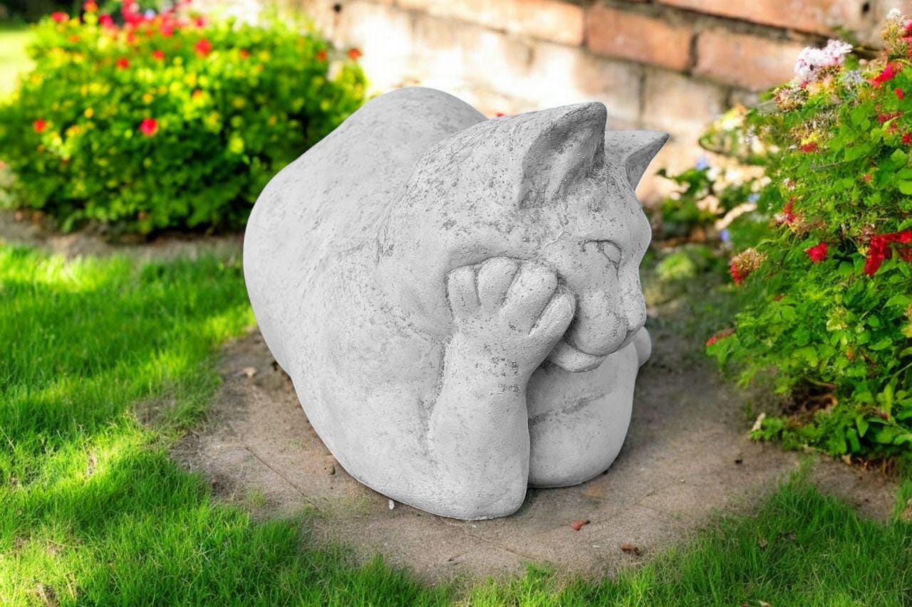 Detailed Thinker Cat Statue 7" Outdoor Laying Pet Decoration Figurine ...