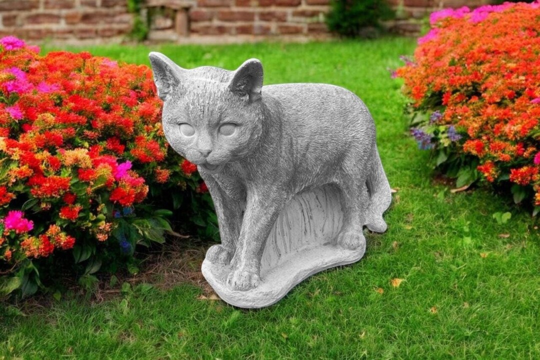 Concrete Cat Figure 10" Standing Cat, Cat Memorial, Pet Garden ...