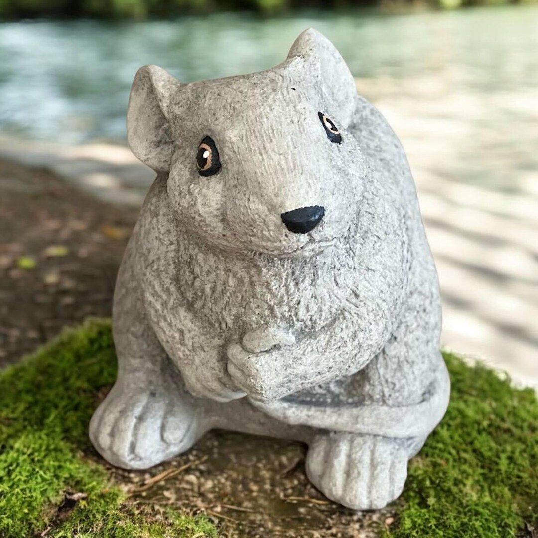 Small Mouse Figurine 6" Concrete Animal Art, Mouse Decor, Painted Mouse ...