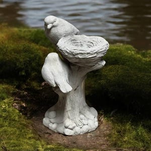 Two Birds Decoration 13" Concrete Bird Statue, Birds With Nest, Garden ...