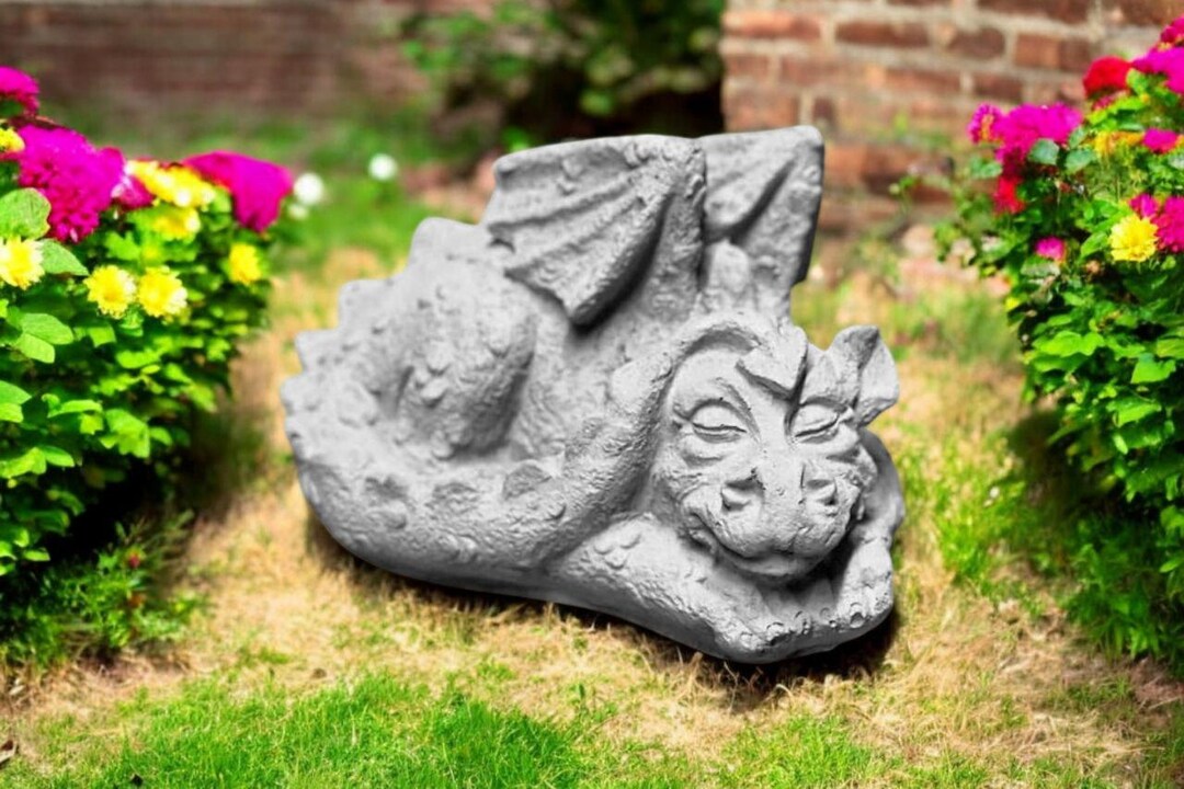 Garden Tiny Dragon Figure 3" Concrete Japanese Dragon Statue, Chinese ...