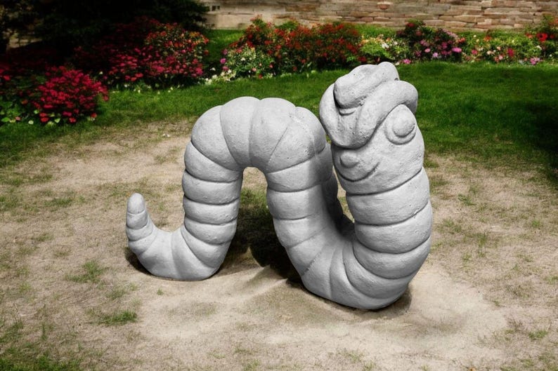 Cowboy Worm Sculpture 8" Detailed Stone Worm Statue, Concrete Animal ...