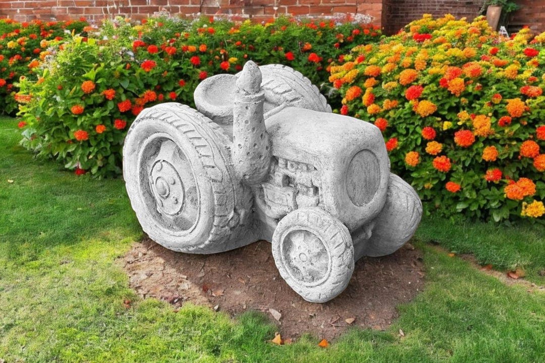 Detailed Farm Tractor Figure 7" Stone Rustic Style Ornament, Concrete ...