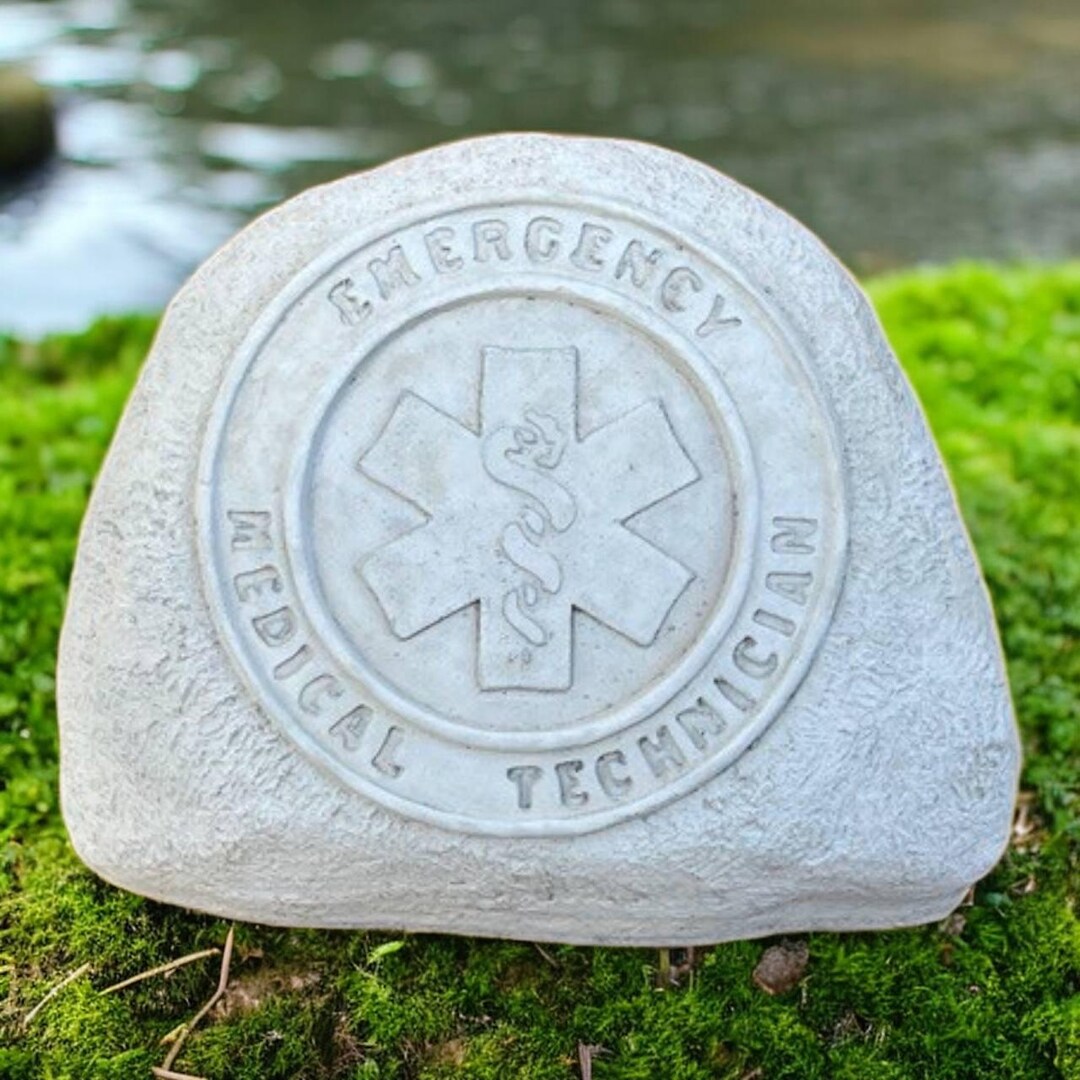 Emergency Rock Sign 8" Concrete Rock Sculpture, Outdoor Ornament ...