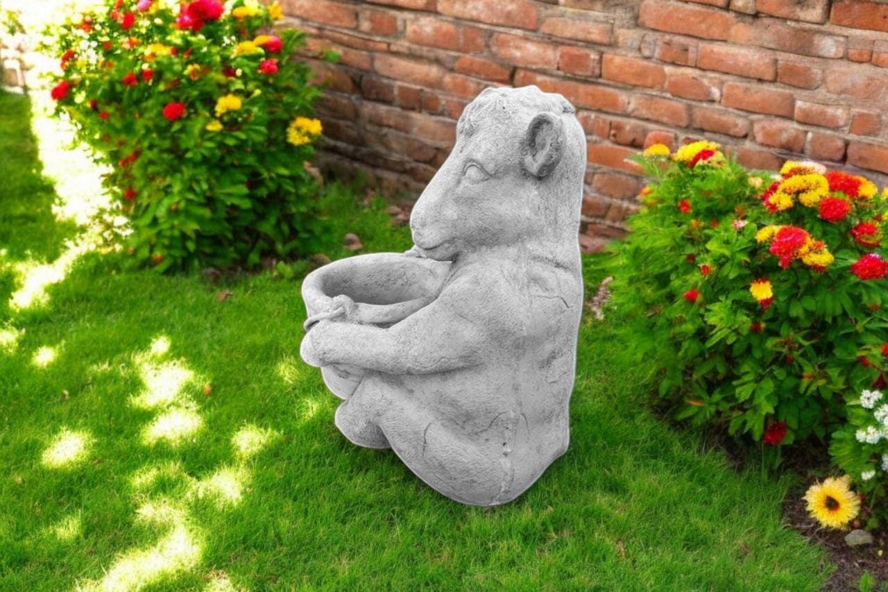 Cow With Plant Pot 13" Stone Cow Sculpture, Outdoor Flower Pot, Farm ...