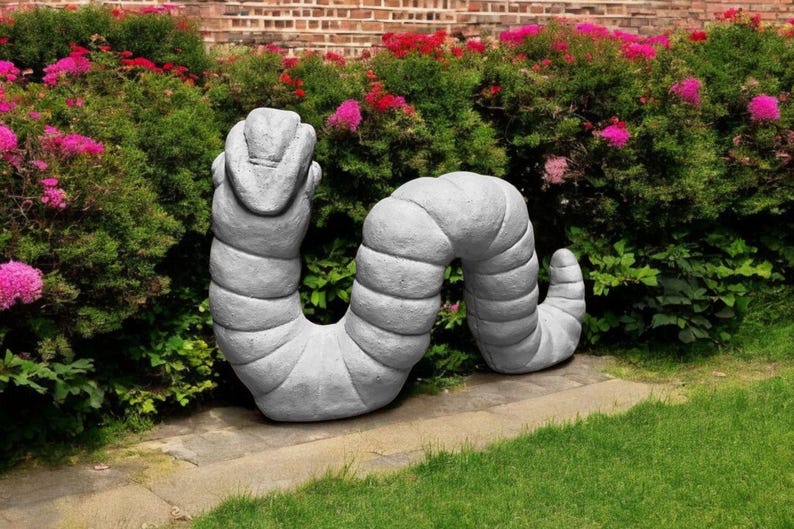 Cowboy Worm Sculpture 8" Detailed Stone Worm Statue, Concrete Animal ...