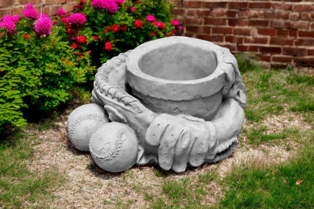 Cement Baseball Planter Statue 7"garden Flowers Pot Figurine Backyard ...