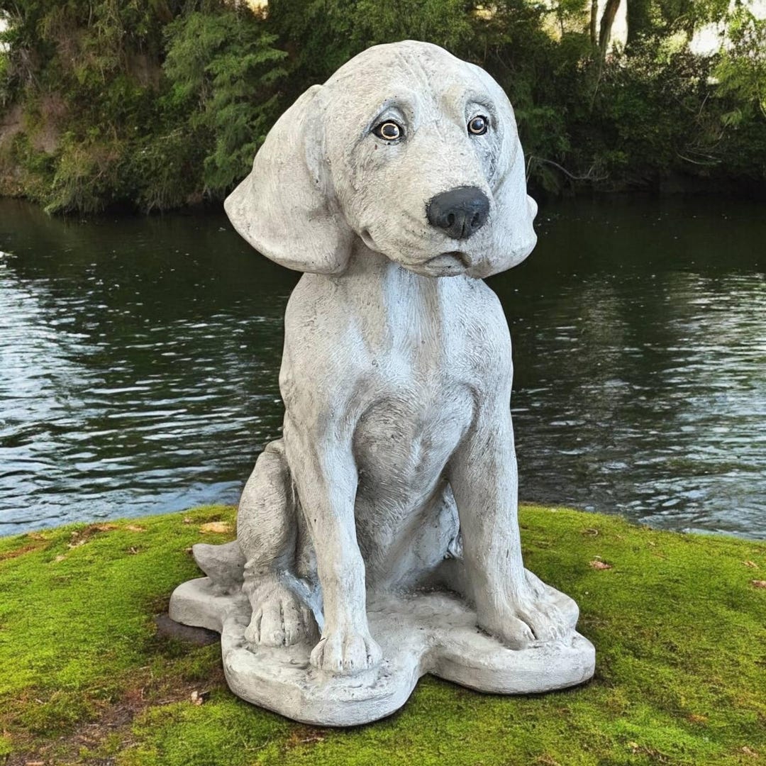 Sitting Beagle Figurine 15" Concrete Dog Statue, Painted Beagle Puppy ...