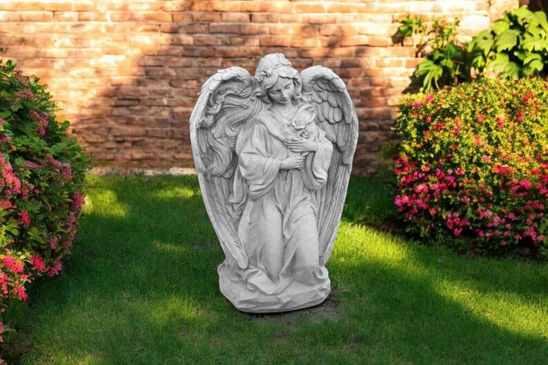 Stone Angel Girl Statue 16" Garden Religious Decoration, Concrete Yard ...