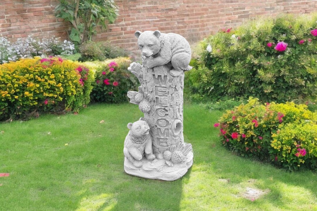 Stone Bears Tower Sculpture 15" Yard Three Bears Statue, Concrete Wild ...