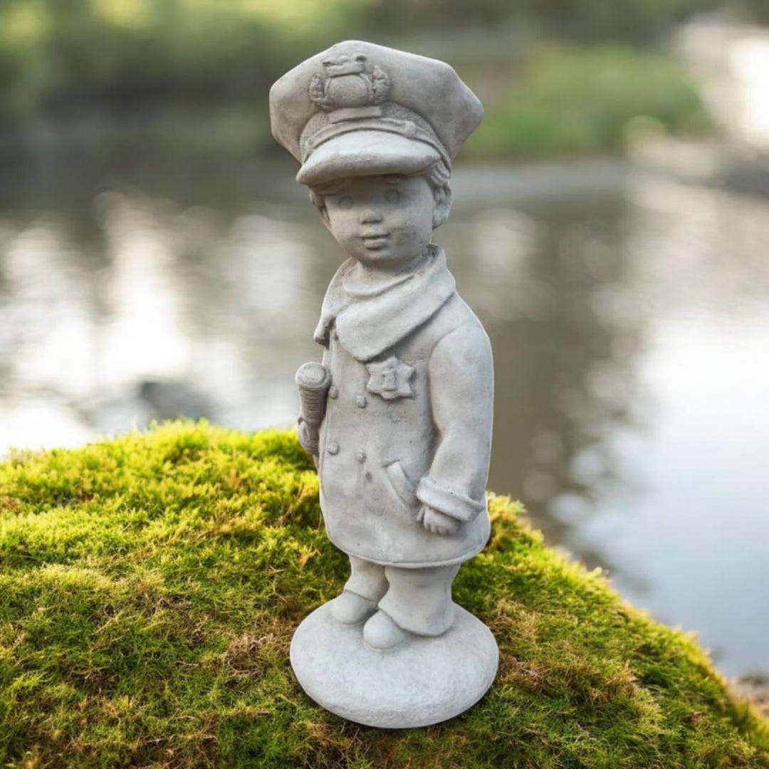 Policeman Boy Figure 18" Concrete Boy Statue, Policeman Gift, Standing ...