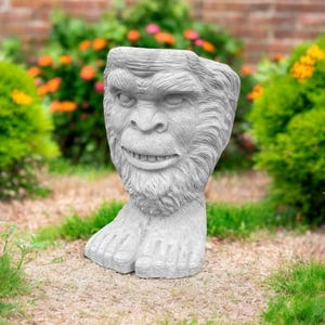 Stone Bigfoot Planter Figure 15" Cement Snowman Sculpture, Backyard ...