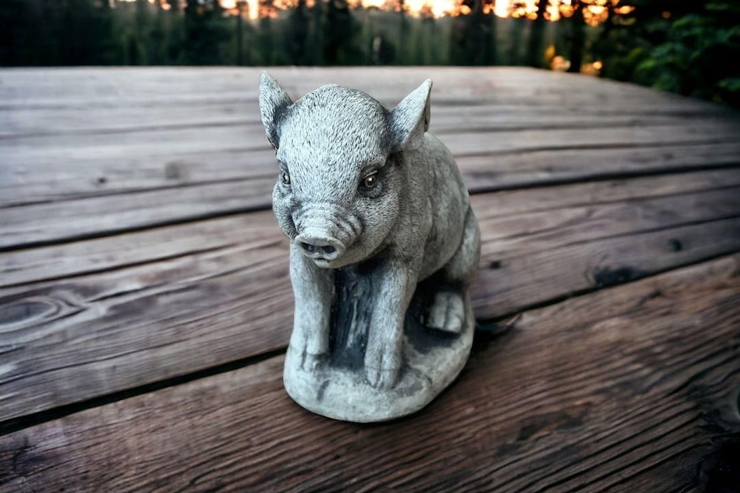 Concrete Pig Statue 6" Cement Farm Animal Figurine, Realistic Pig ...