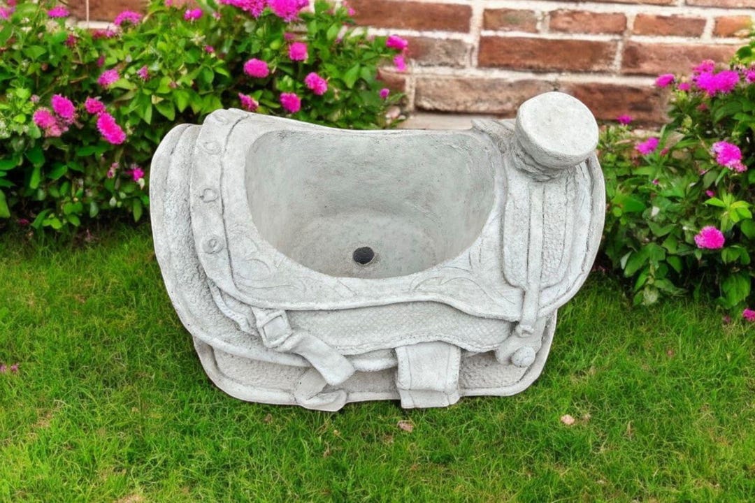 Concrete Saddle Decoration 8" Outdoor Flower Pot, Saddle Planter Statue ...