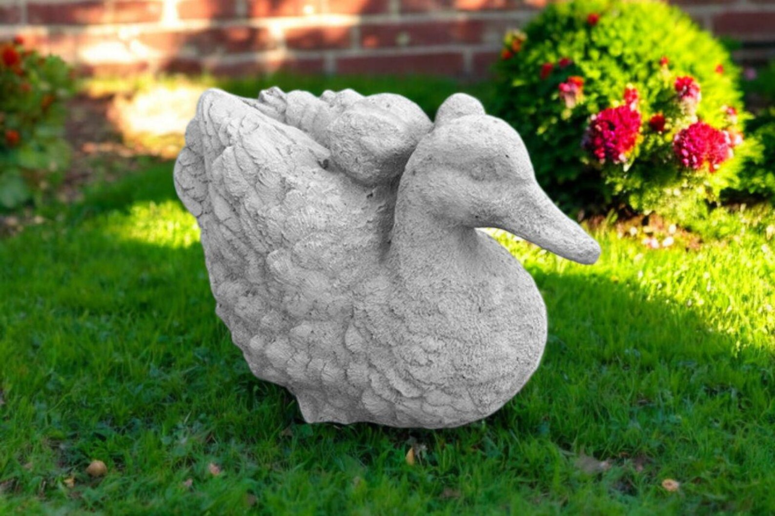 Stone Duck With Duckling Figure 6" Duckling Garden Figurine, Concrete ...