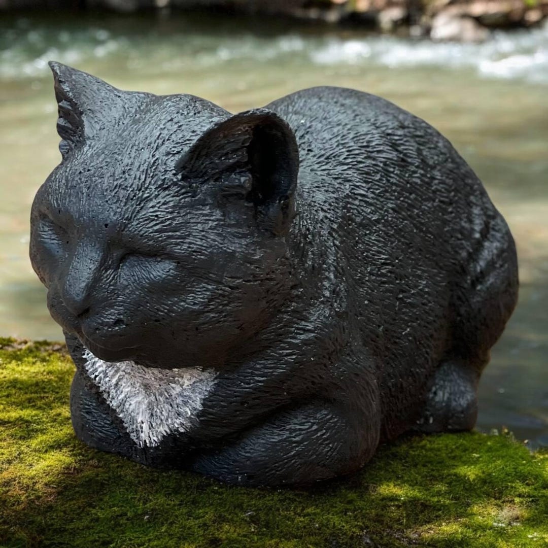 Stone Cat Figurine 6" Black Cat Statue, Pet Yard Decor, Cat Loss Gift ...