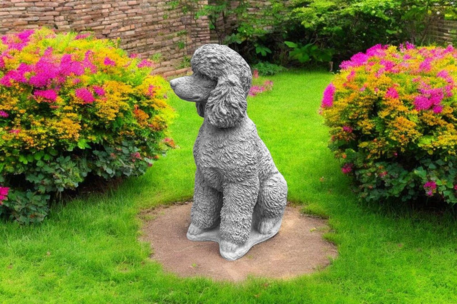 Outdoor Poodle Statue 20" Garden Dog Ornament, Stone Pet, Sitting ...