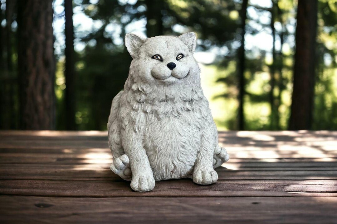 Sitting Cat Statue 9" Cement Backyard Pet Memorial Figurine, Stone Gift ...