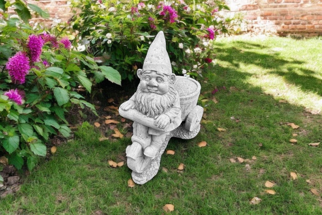 Gnome on Tricycle 12" Garden Statue, Stone Gnome With Tricycle, Outdoor ...