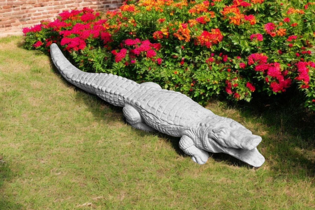 Stone Crocodile Figure 5" Cement Sea Animal With Mouth Open Statue ...