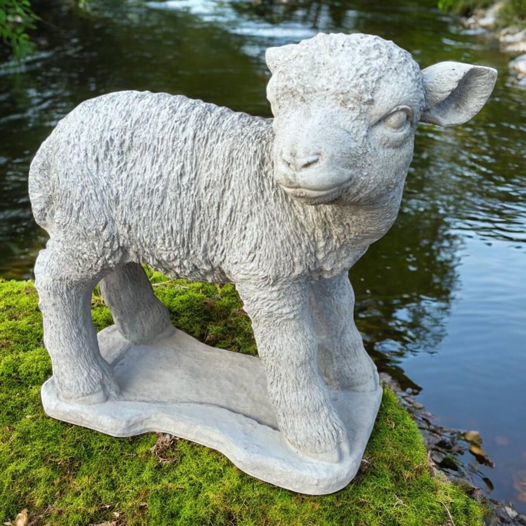 Farm Lamb Figure 17" Concrete Animal on Base, Lamb Figurine, Large Lamb ...