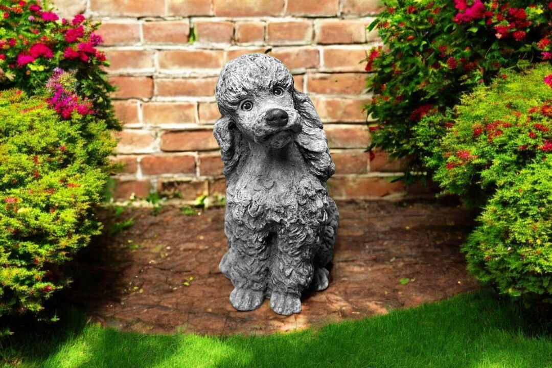 Concrete Poodle Figure 11" Sitting Poodle Dog Sculpture, Dogs Lovers ...