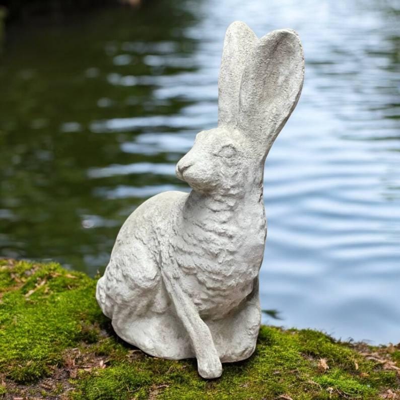 Stone Rabbit Sculpture 13" Garden Animal Decoration, Rabbit Lover Gift ...