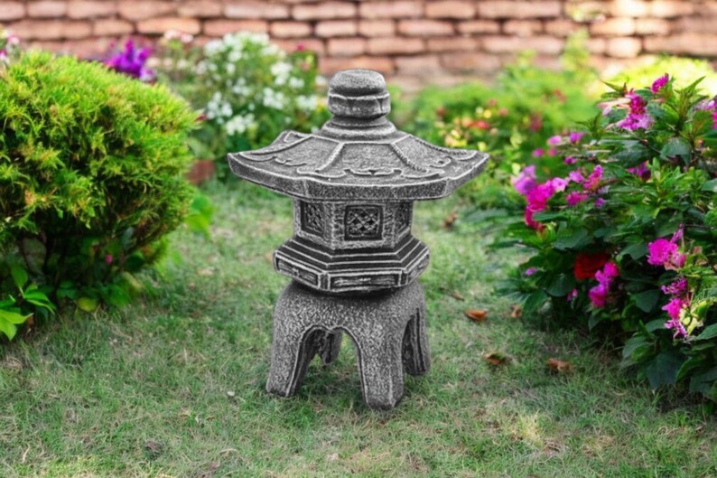Detailed Pagoda Three Piece Figure 16" Cement Japanese Lantern Figurine ...