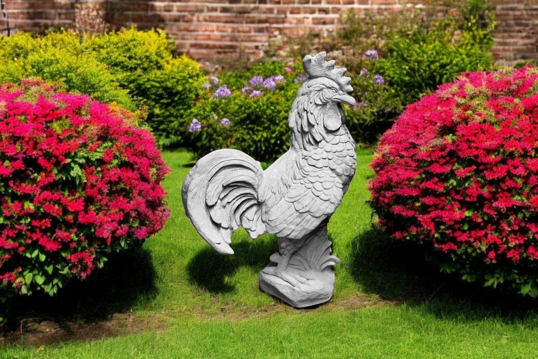 Large Rooster Sculpture 28" Massive Farm Rooster Figure, Garden ...