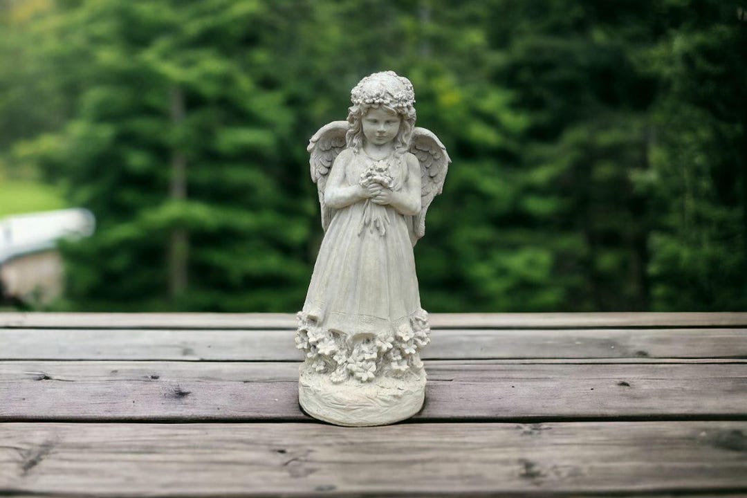 Cement Angel Statue 19" Standing Girl Memorial Figurine, Concrete Angel ...
