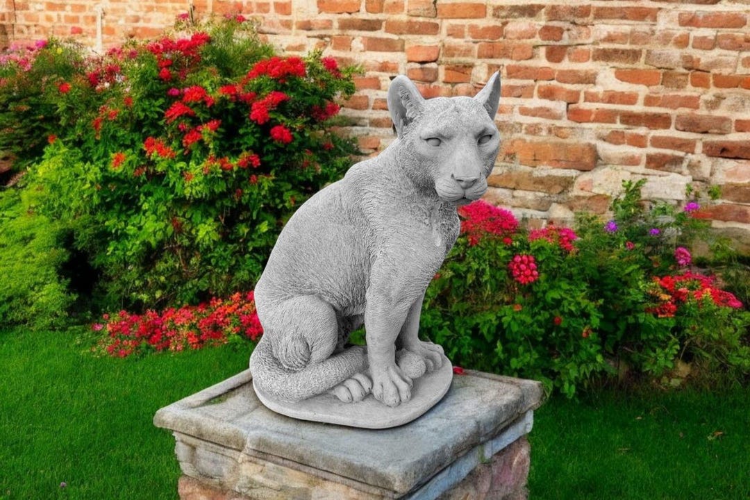 Sitting Puma Statue 21" Stone Forest Animal Figure, Wild Mountain Lion ...