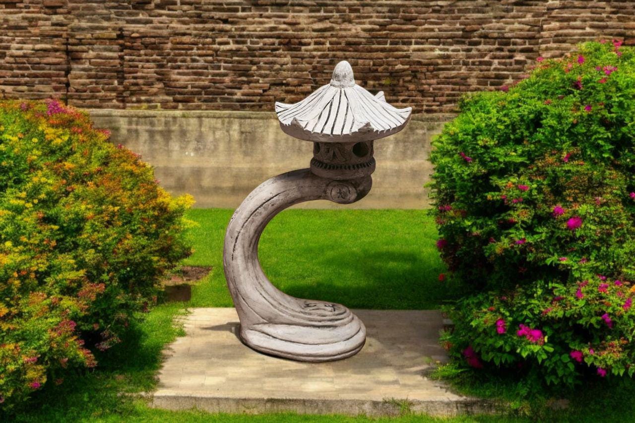 Cement Lantern Figure 28" Outdoor Asian Sculpture, Zen Chinese Style ...