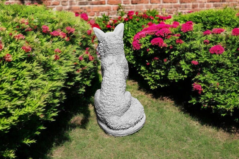 Concrete Sitting Fox Statue 19" Garden Wild Animal Figurine, Massive ...