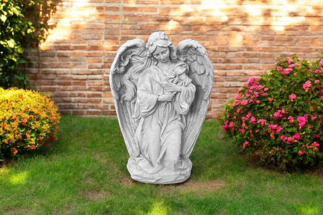 Stone Angel Girl Statue 16" Garden Religious Decoration, Concrete Yard ...