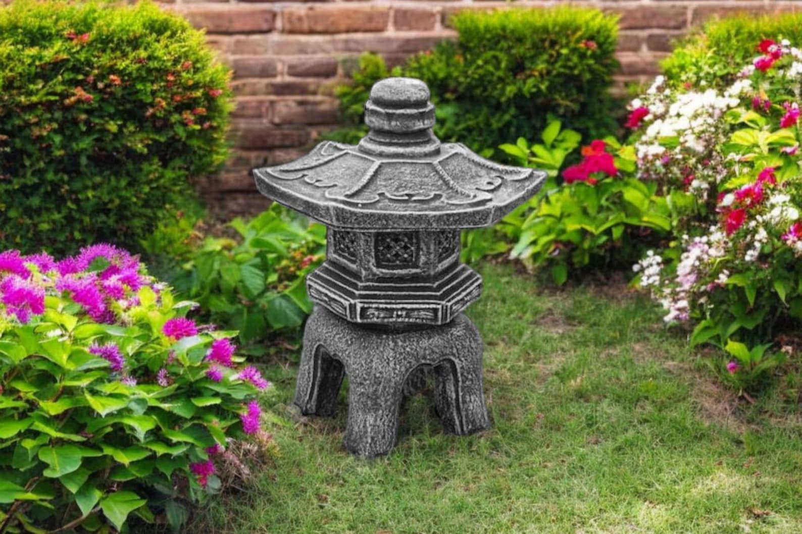 Detailed Pagoda Three Piece Figure 16" Cement Japanese Lantern Figurine ...