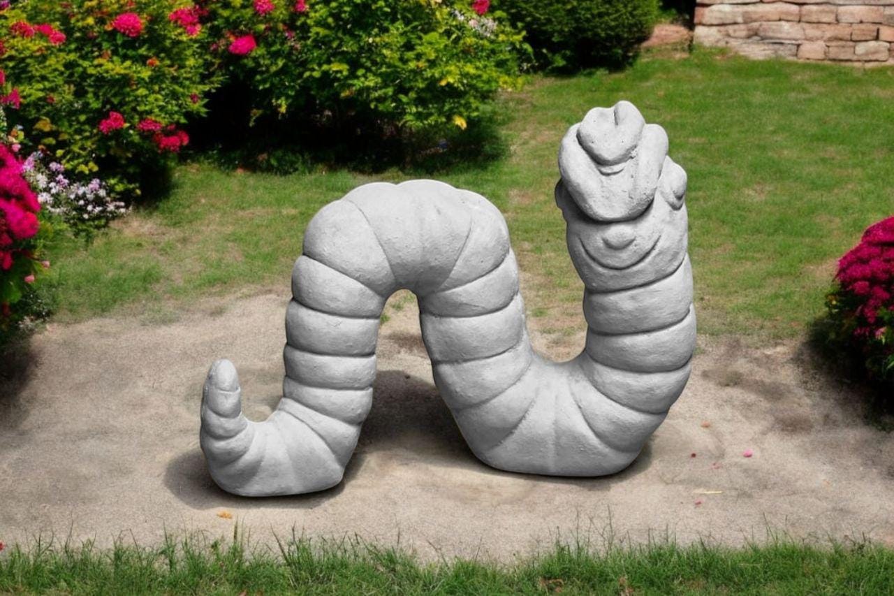 Cowboy Worm Sculpture 8" Detailed Stone Worm Statue, Concrete Animal ...