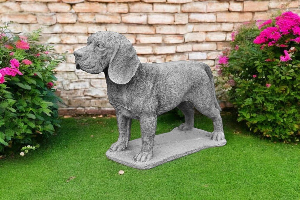 Cement Beagle Dog Figure 16" Large Beagle Massive Sculpture, Concrete ...