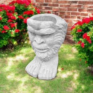 Stone Bigfoot Planter Figure 15" Cement Snowman Sculpture, Backyard ...