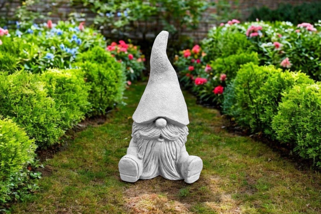Sitting Bearded Gnome Figure 9" Solid Garden Troll Statue Porch Stone ...